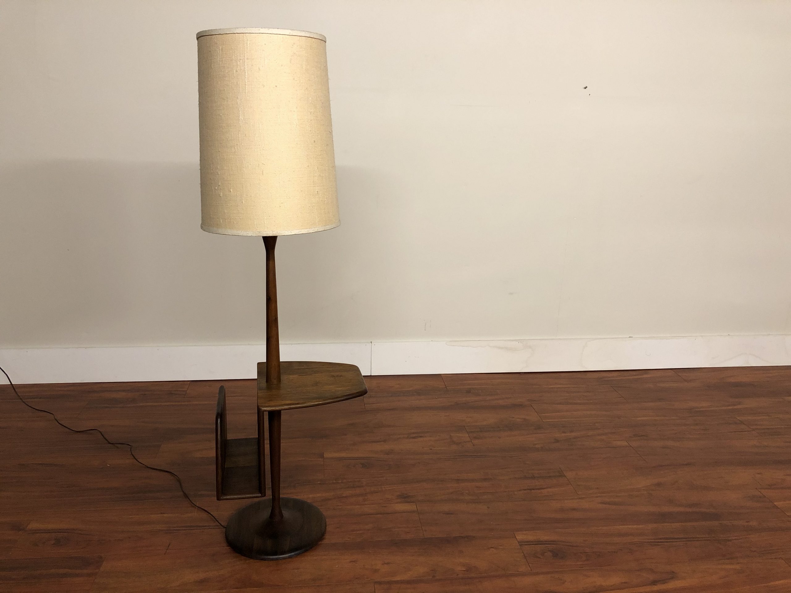 SOLD - Laurel Walnut Floor Lamp Table Magazine Rack - Modern to Vintage