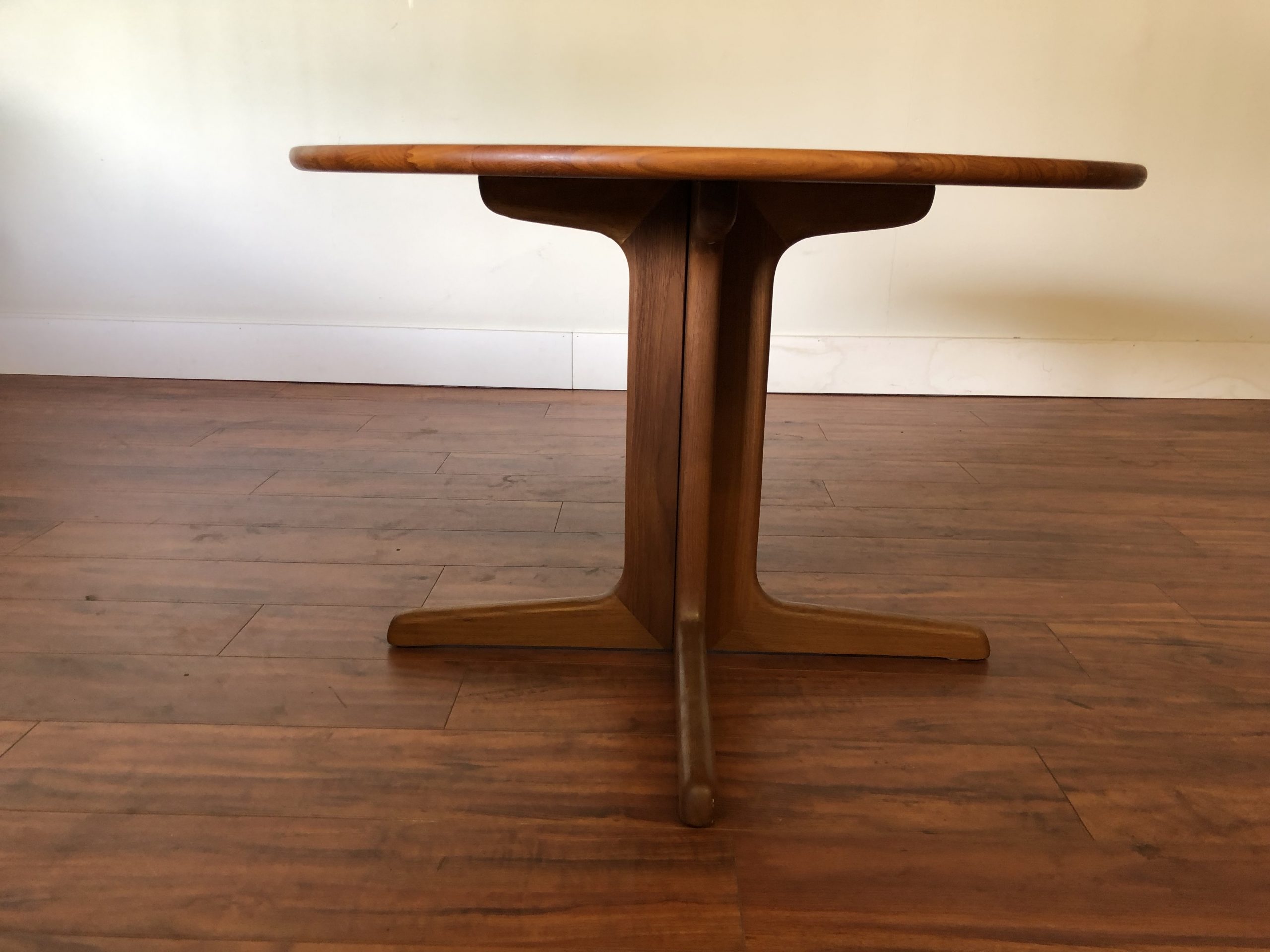 SOLD - Solid Teak Pedestal Base Dining Table - Modern to Vintage