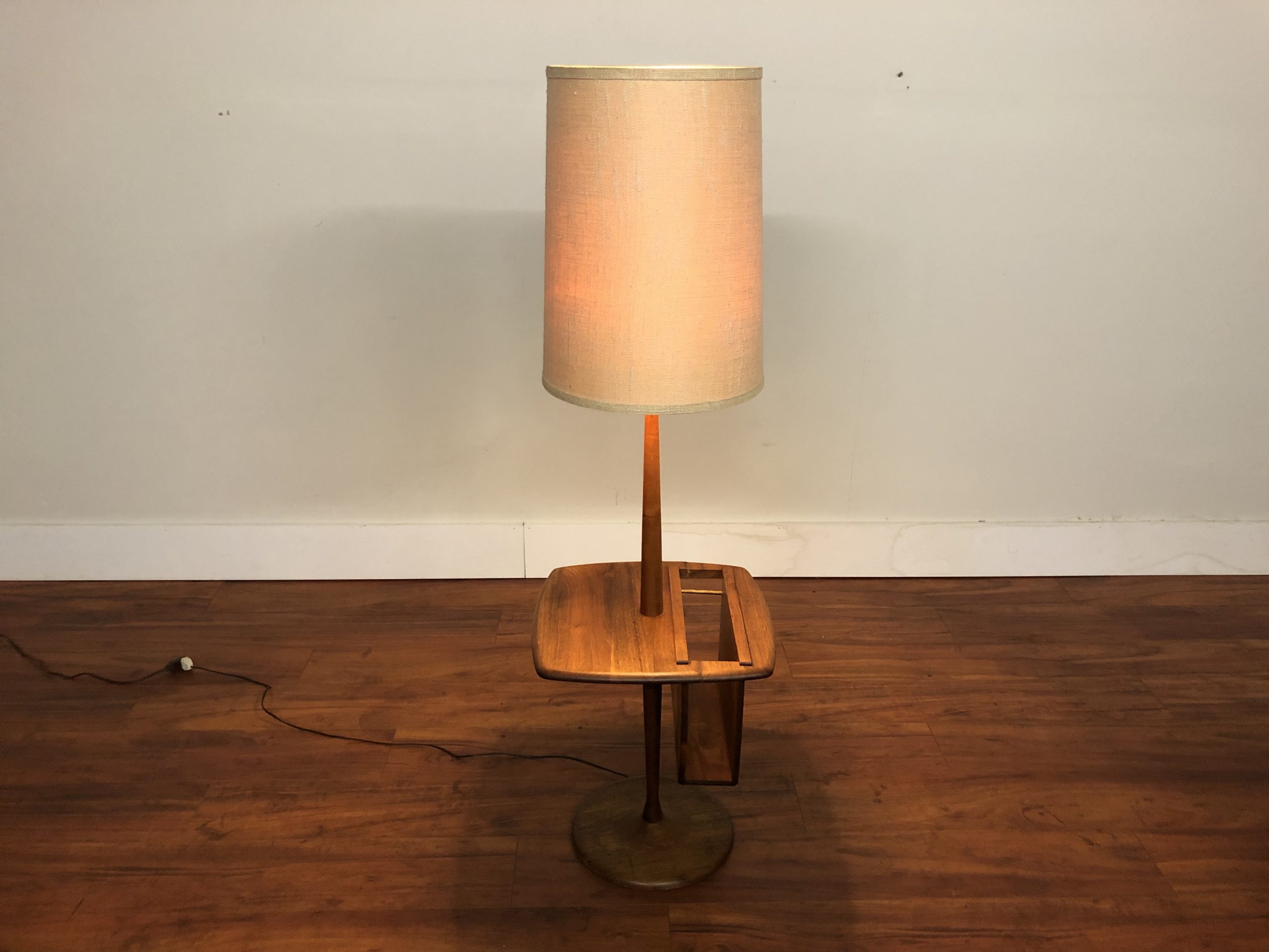 SOLD - Laurel Walnut Floor Lamp Magazine Rack Table - Modern to Vintage