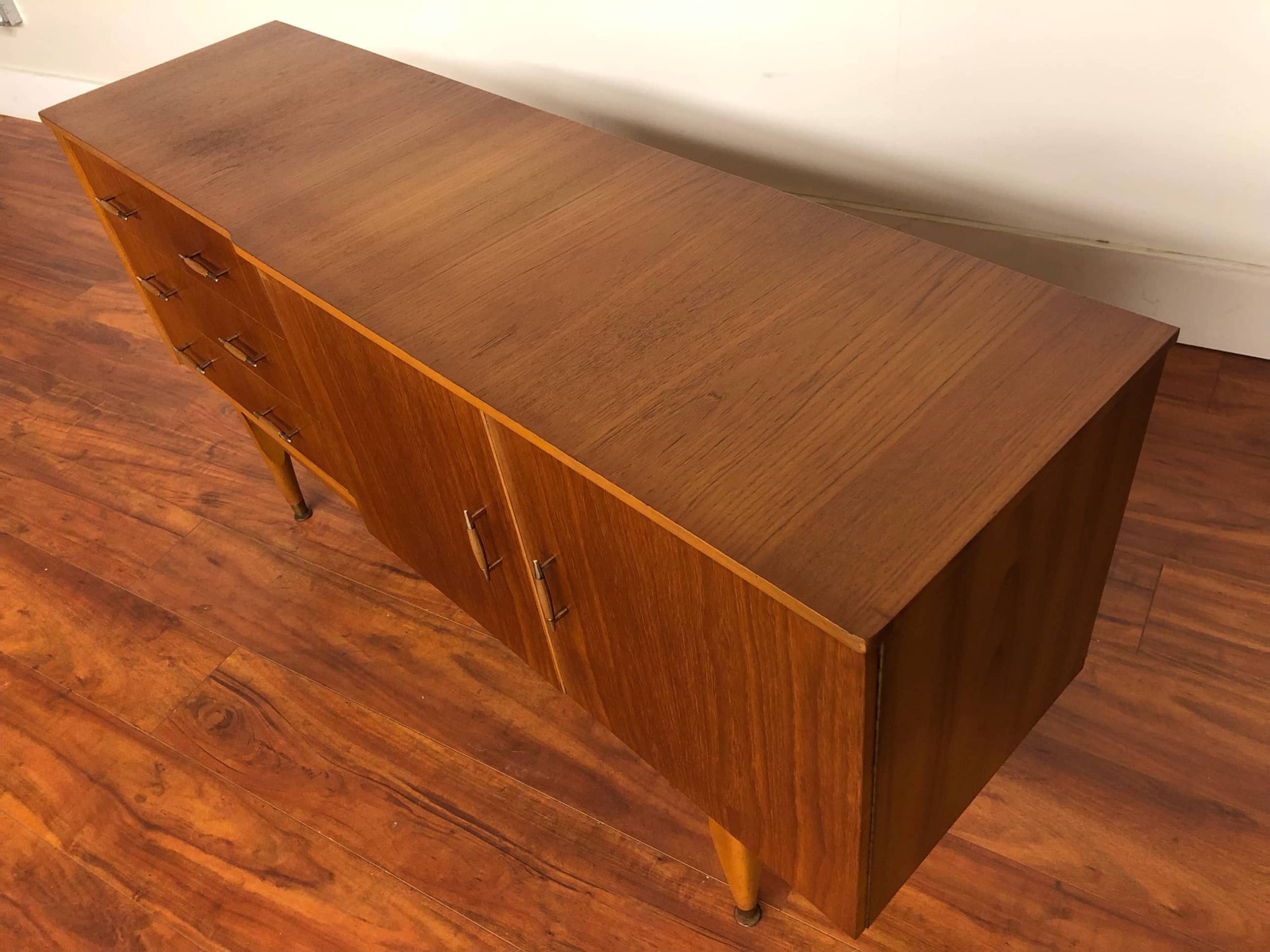 SOLD - Vintage Small Sideboard with Wood & Brass Pulls - Modern to Vintage